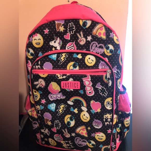 Bags | Cute Emoji Justice Pink Backpack | Poshmark